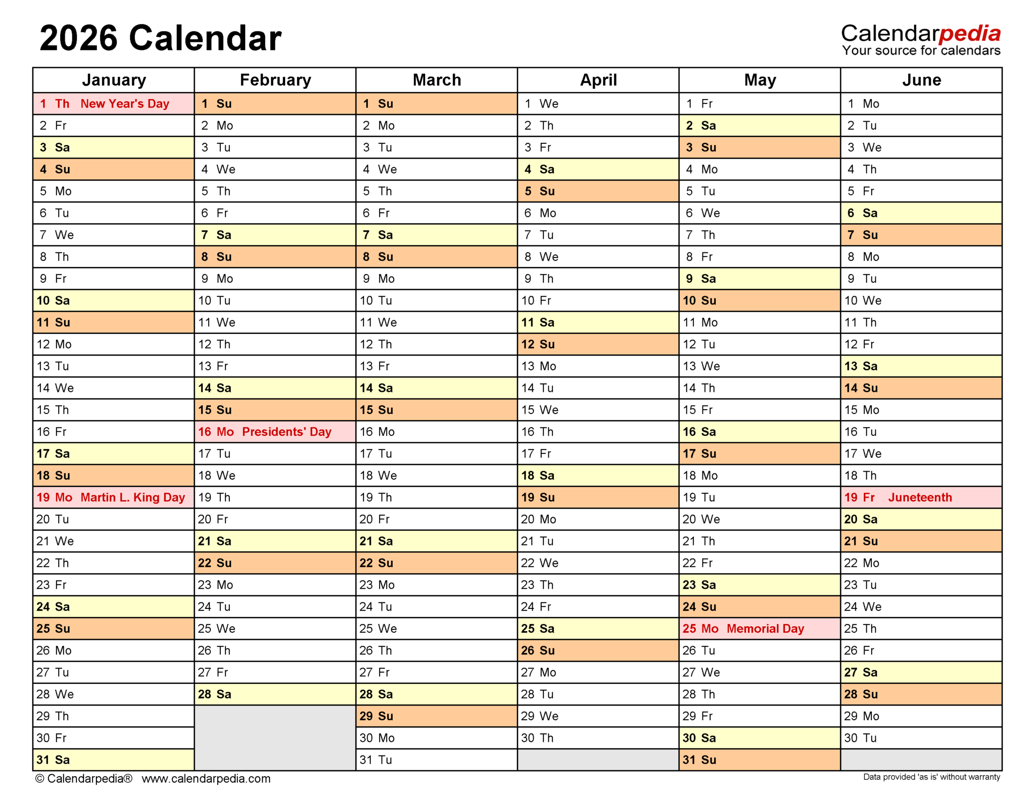 Printable Calendar 2026 To Write In - Printable We Love Printables