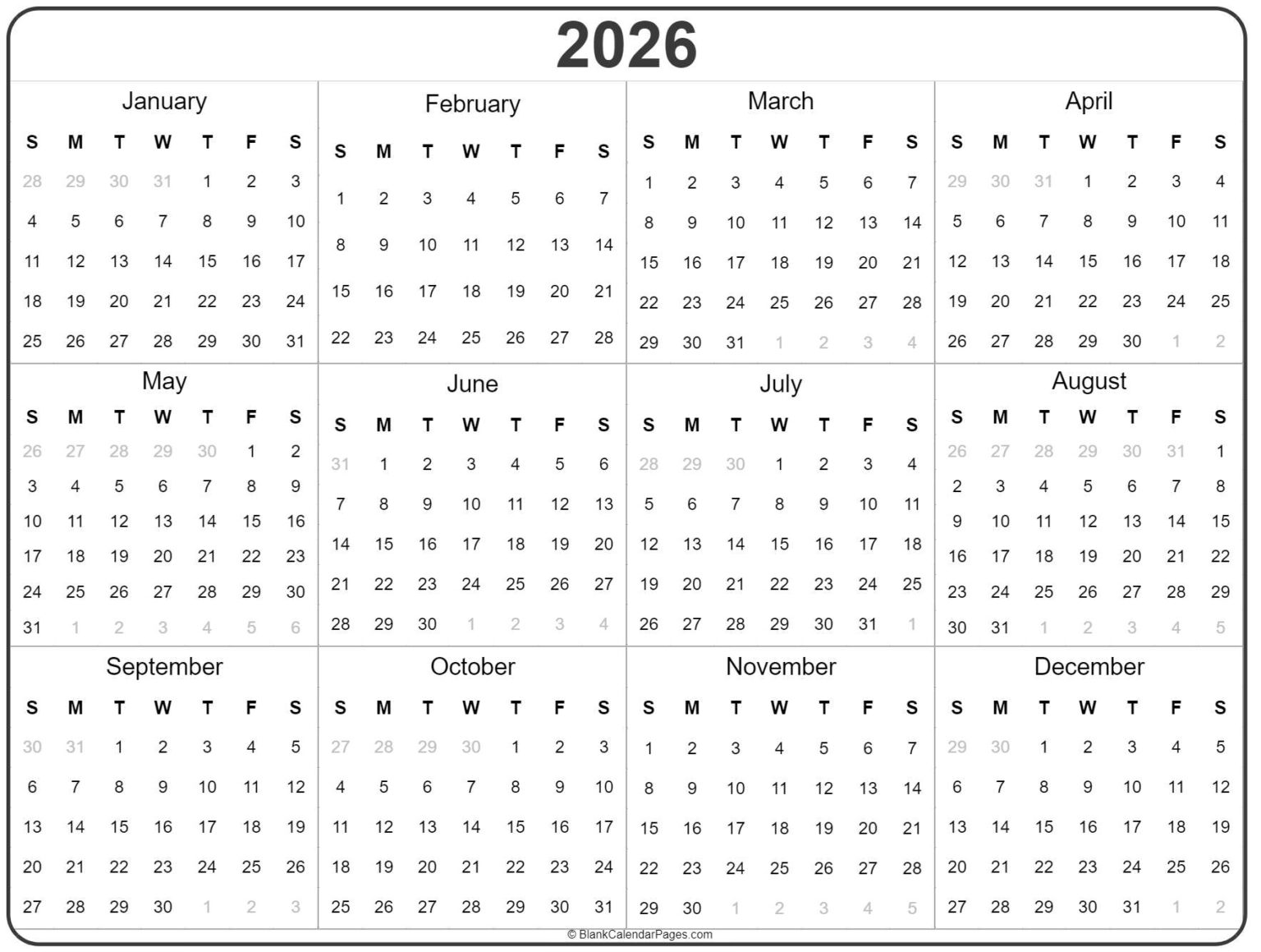 Printable Calendar 2026 Waterproof - Printable We Love Printables
