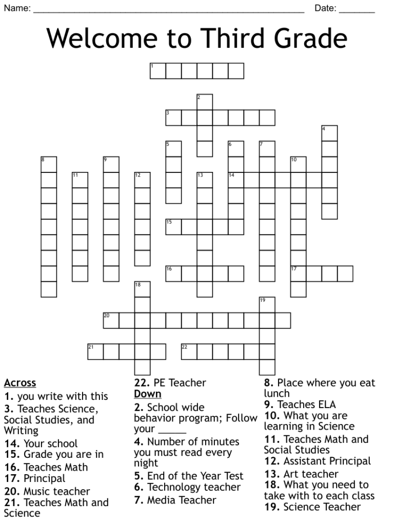 Crossword Puzzles 3Rd Grade Free Printable - Printable We Love Printables
