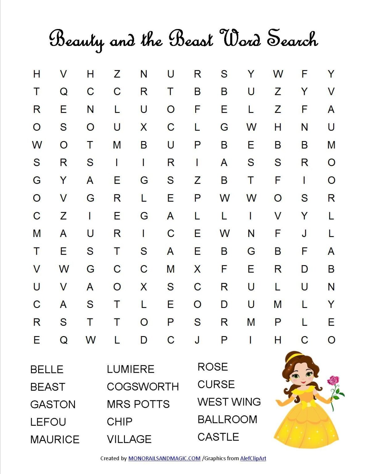 Beauty And The Beast Word Search Printable - Printable We Love Printables