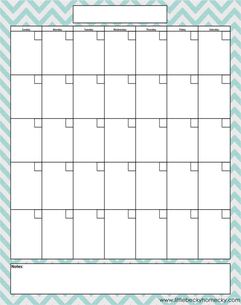 Blank Calendar Template Printable - Printable We Love Printables