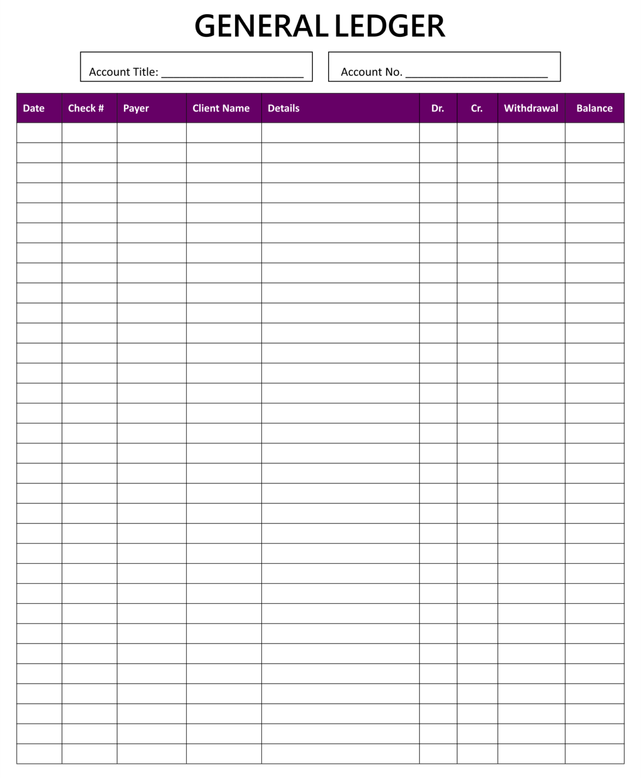 Printable Ledger Sheets Free - Printable We Love Printables