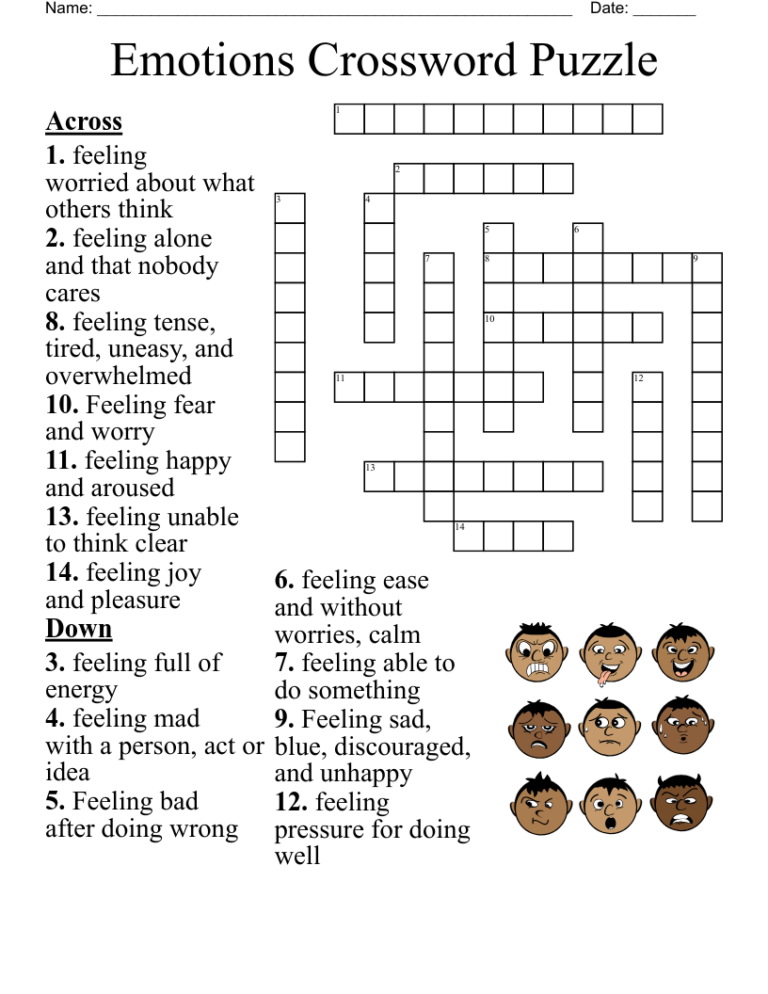 Printable Crossword Puzzles Emotions - Printable We Love Printables