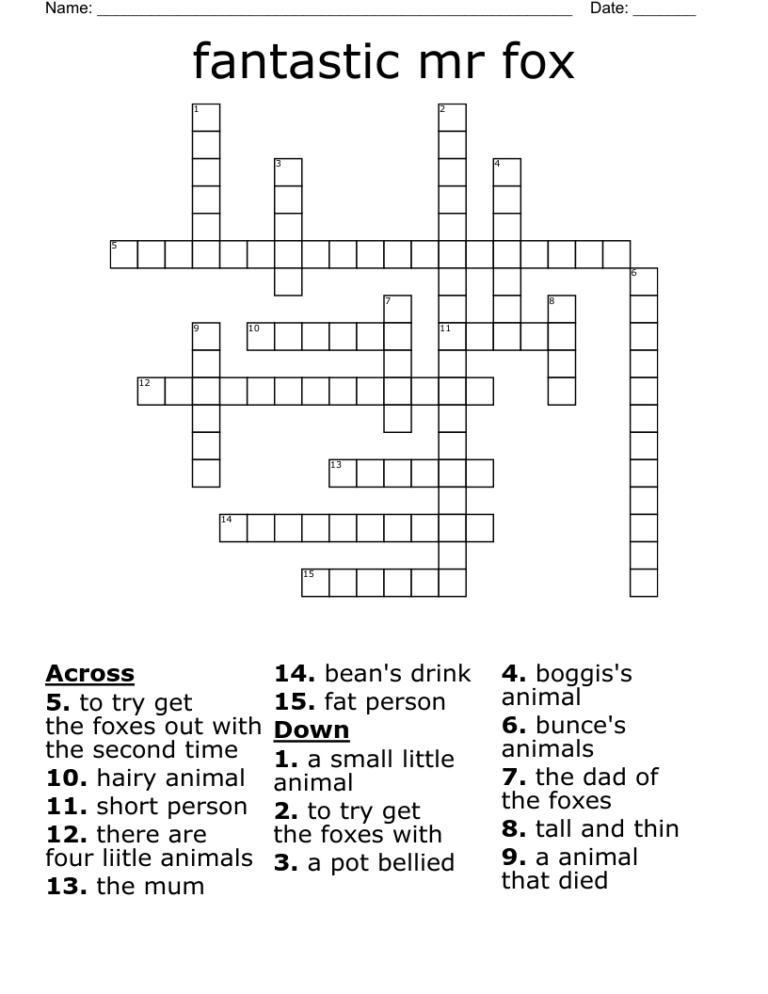 Printable Crossword Puzzles Fox - Printable We Love Printables