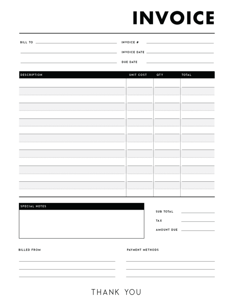 Printable Invoices Free Template - Printable We Love Printables