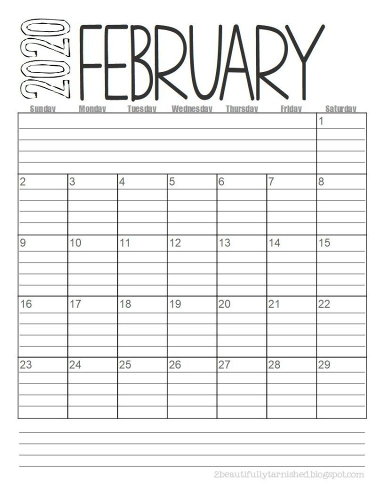Printable Calendar With Lines For Writing - Printable We Love Printables