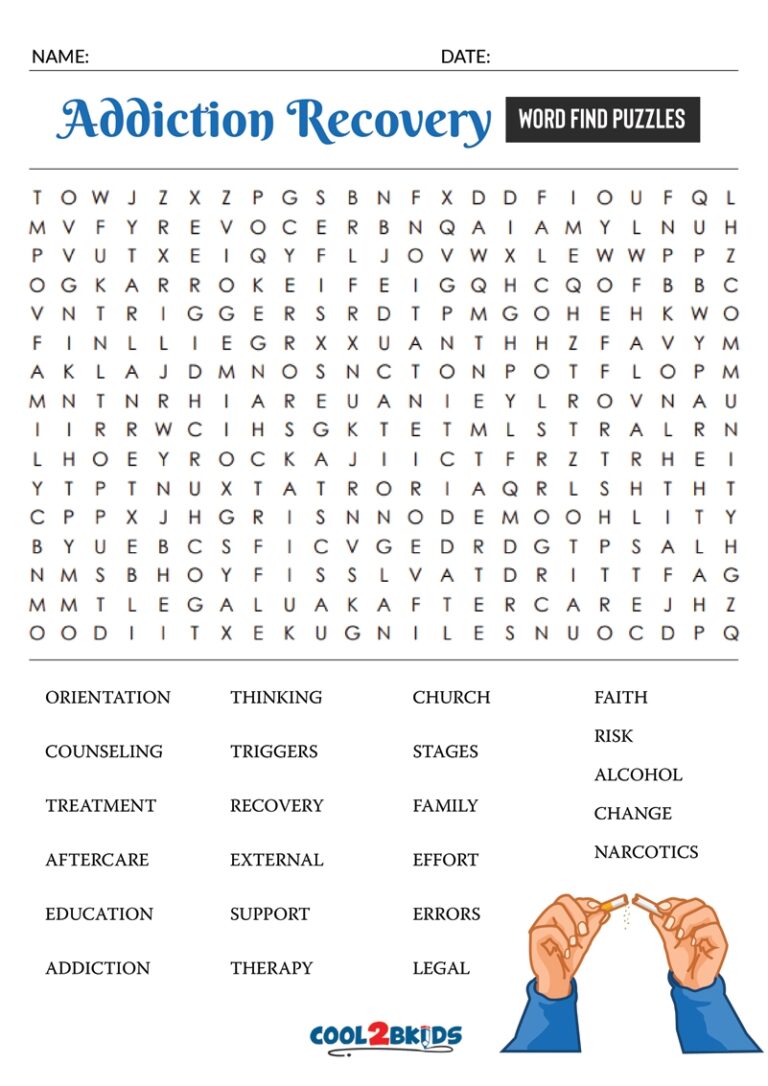 Addiction Recovery Word Search Printable - Printable We Love Printables