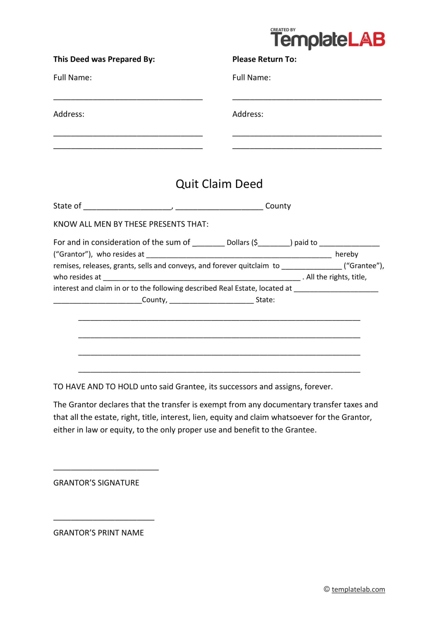 Printable Quit Claim Deed - Printable We Love Printables