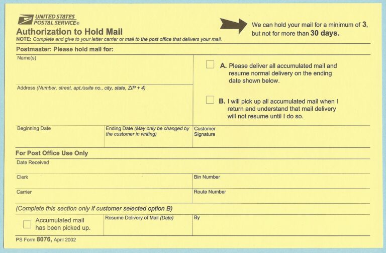 Printable Usps Hold Mail - Printable We Love Printables